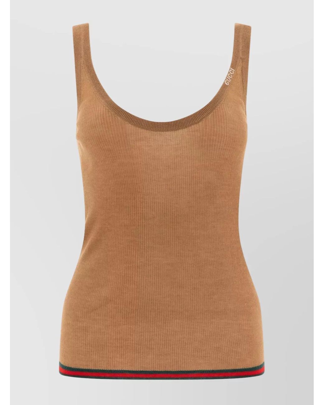 Gucci Ribbed Tank Logo Detail in Brown | Lyst