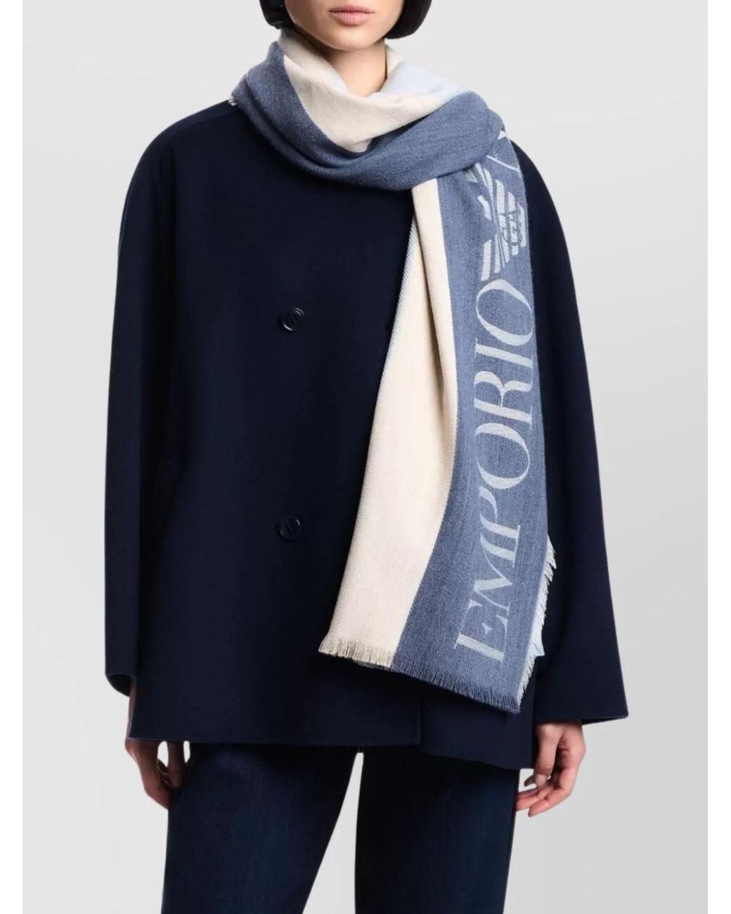 Emporio Armani Stole Stripes Frayed Edges in Blue | Lyst UK