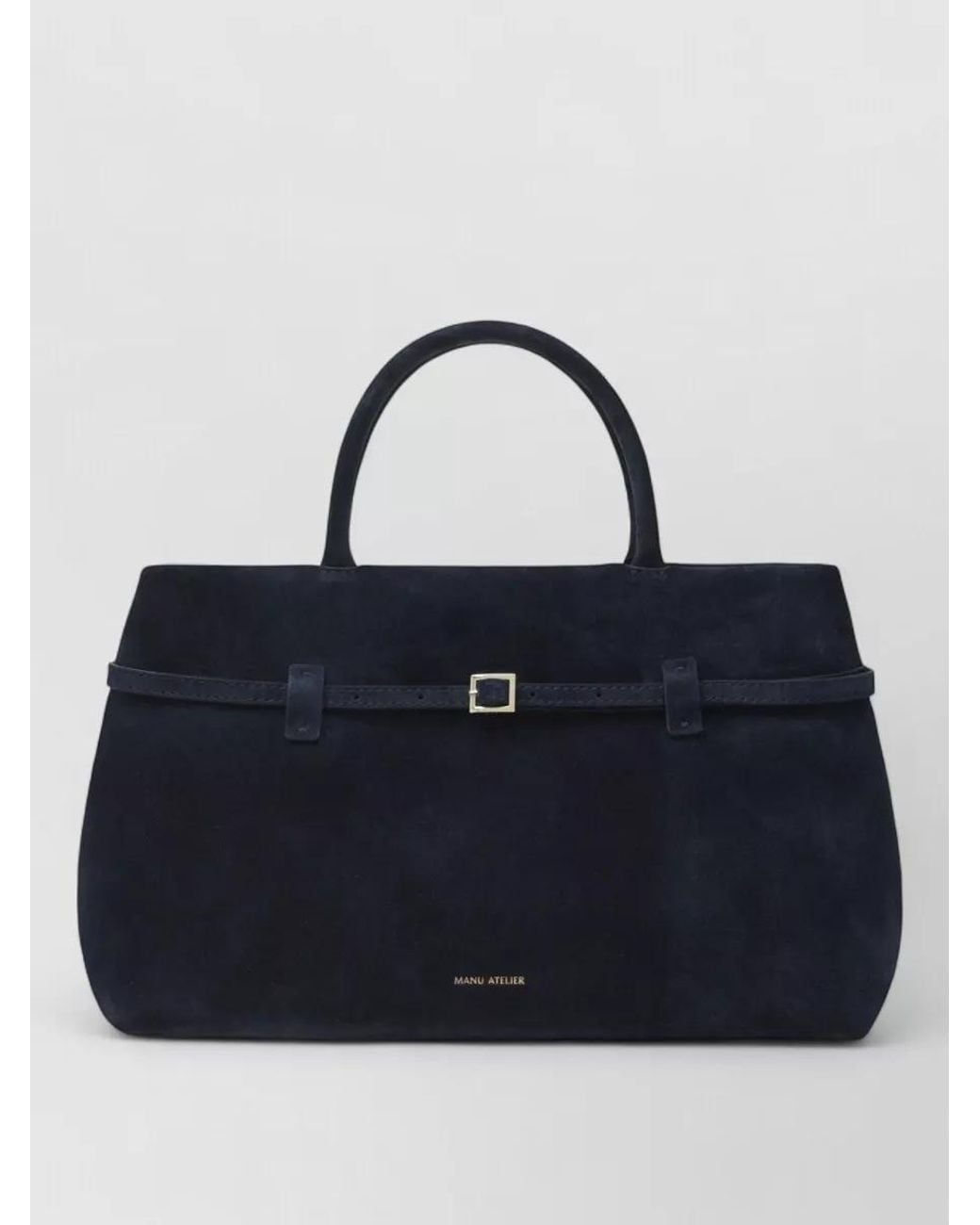 MANU Atelier Structured Suede Tote Bag Top Handle in Blue | Lyst