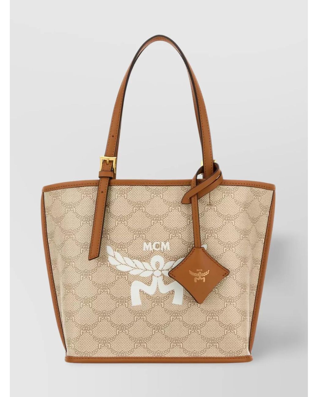 MCM Mini Structured Canvas Shopping Bag in Natural | Lyst