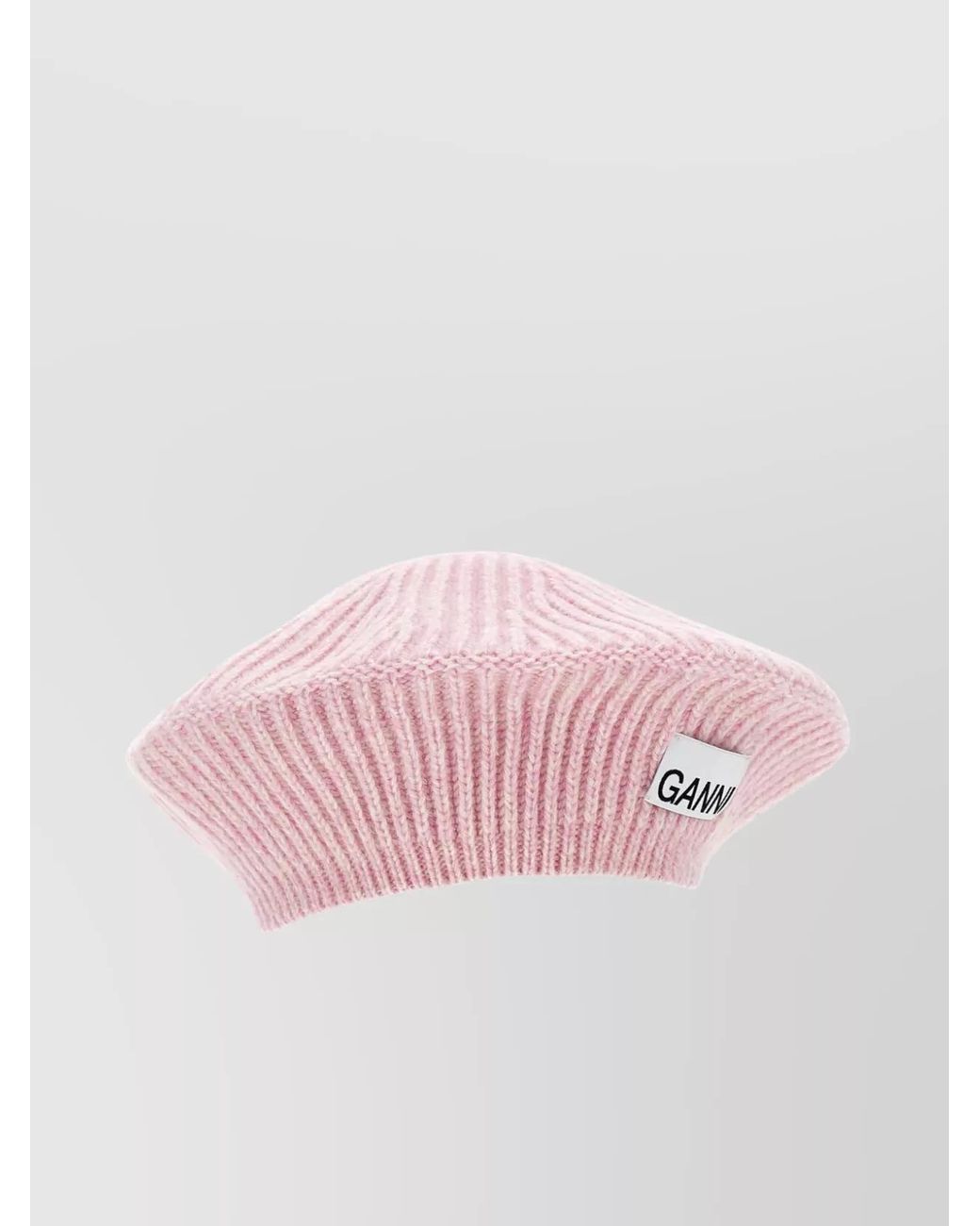 Ganni Ribbed Logo Beanie Featuring Textured Design in Pink | Lyst