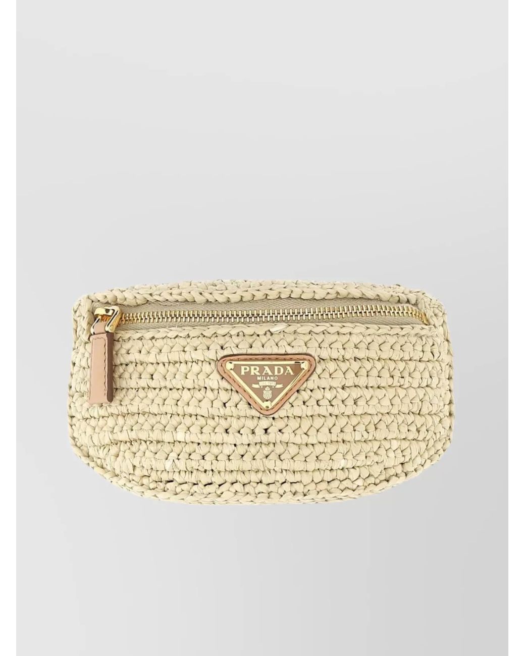 Prada Raffia Wrist Pouch With Adjustable Fabric Strap in Natural | Lyst