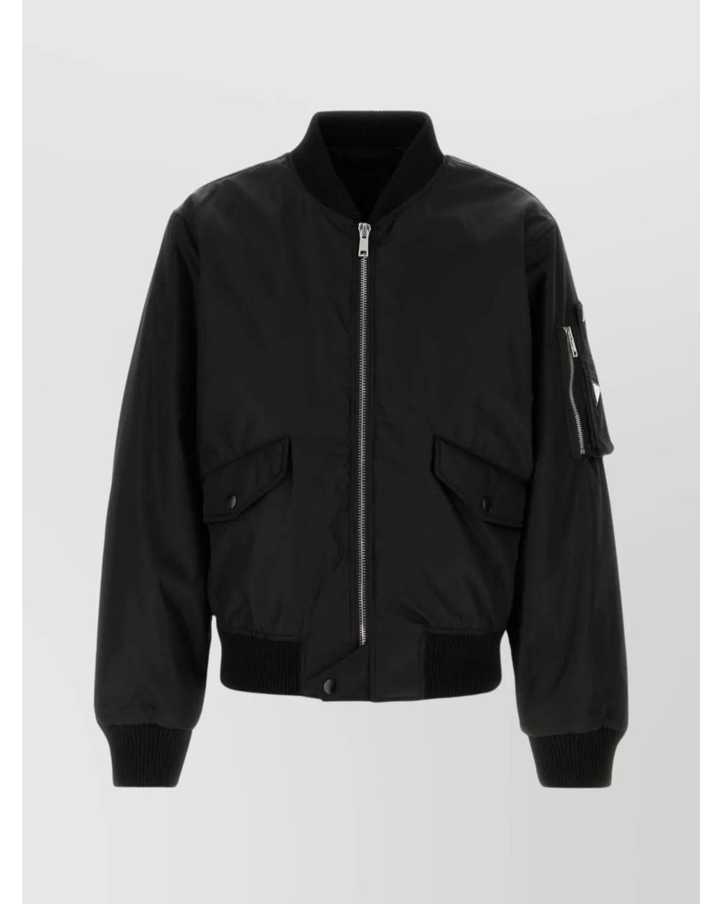 Prada Ribbed Cuffs Nylon Bomber Jacket in Black for Men | Lyst