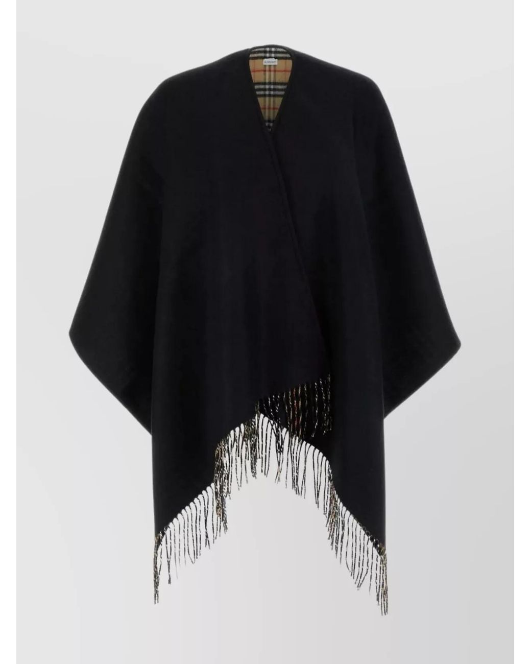 Burberry Merino Wool Reversible Fringed Cape in Black | Lyst