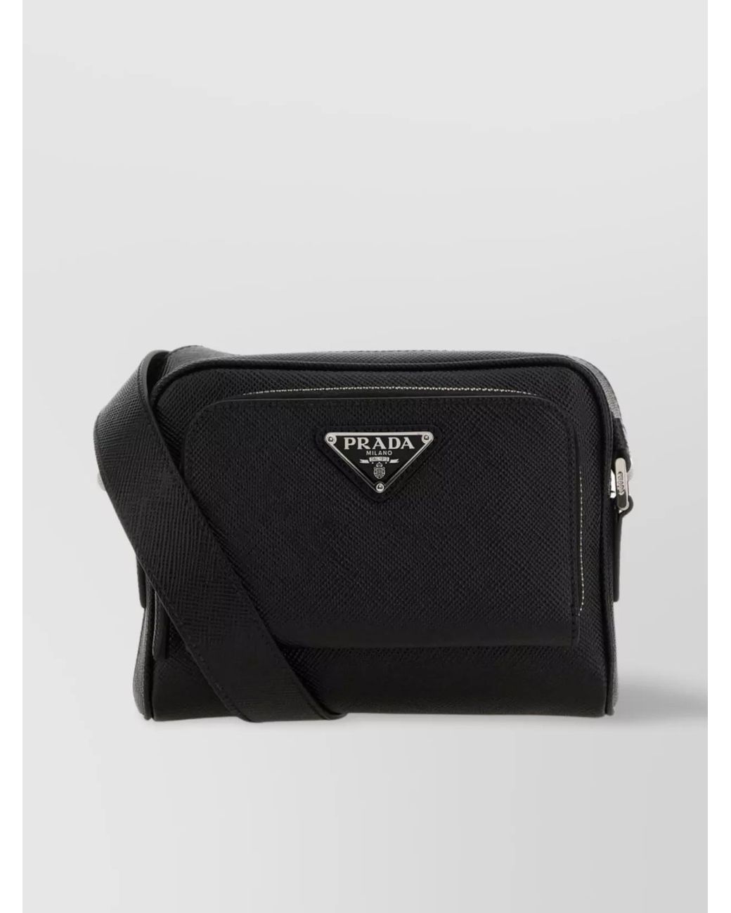 Prada Textured Leather Crossbody Strap in Black for Men | Lyst