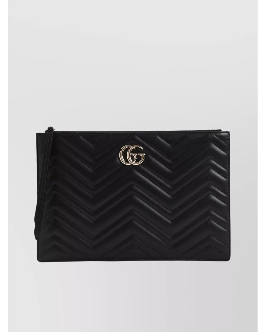 Gucci Quilted Leather Chevron Pattern Pouch in Black | Lyst