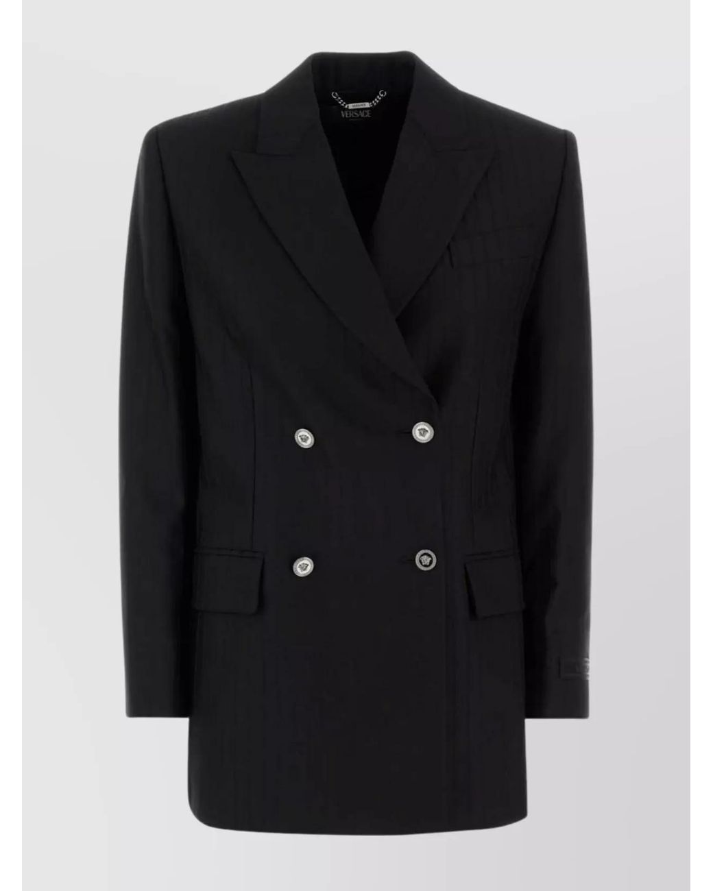 Versace Longline Wool Blazer Featuring Structured Shoulders in Black | Lyst