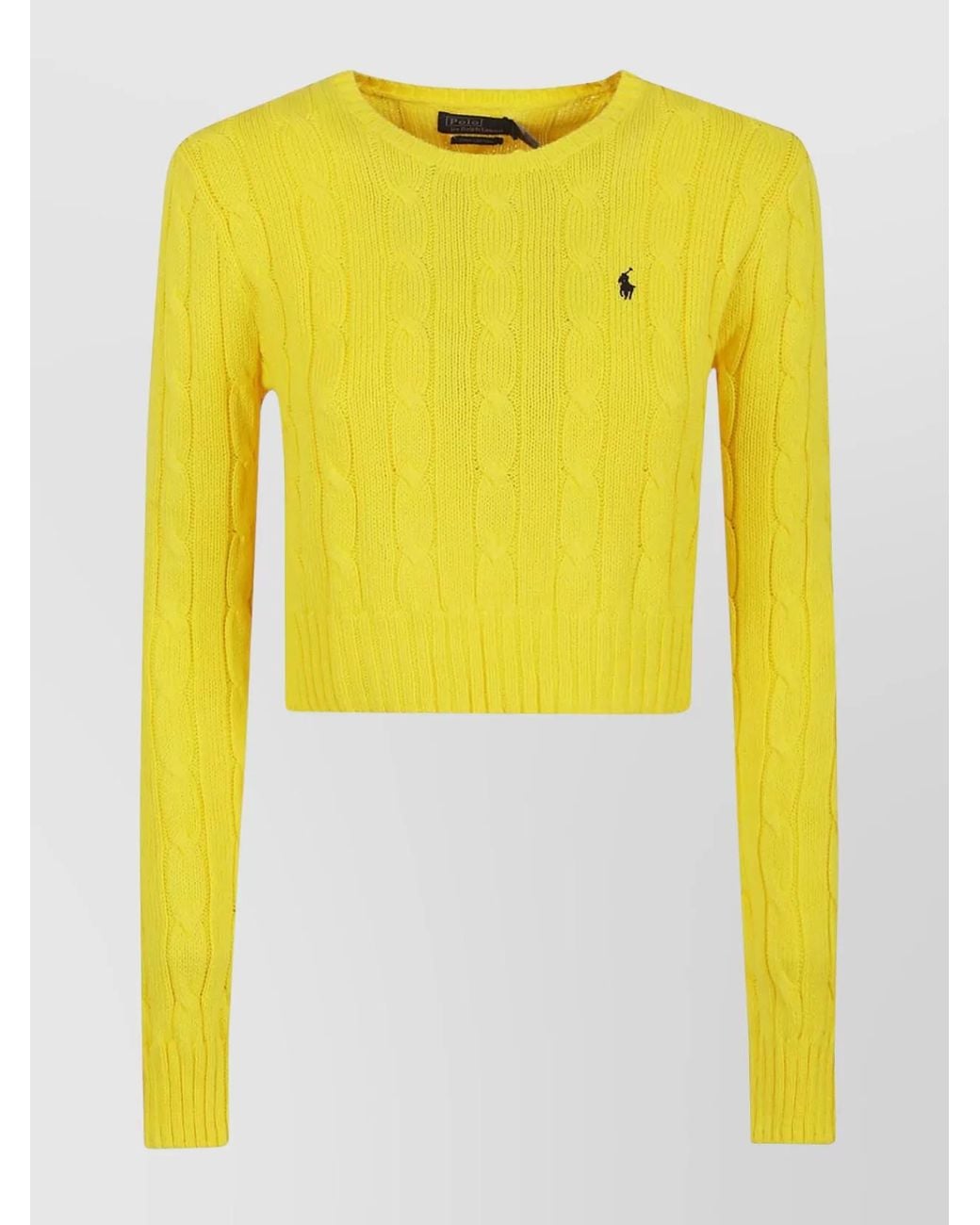 Polo Ralph Lauren Cable Knit Cropped Pullover in Yellow | Lyst