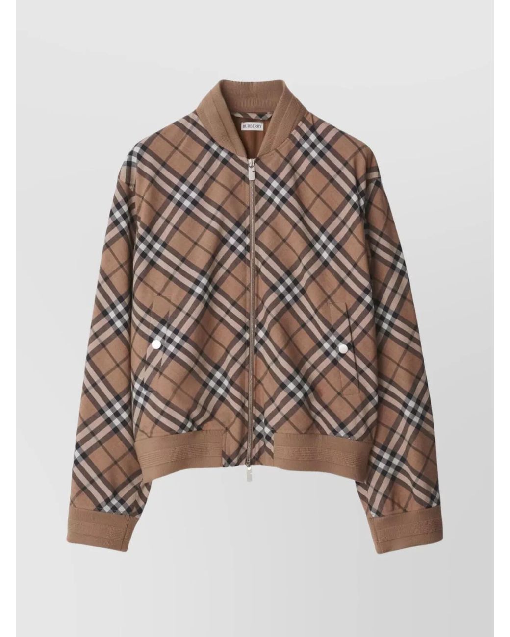 Burberry Check Print Wool Blend Harrington Jacket in Brown for Men | Lyst