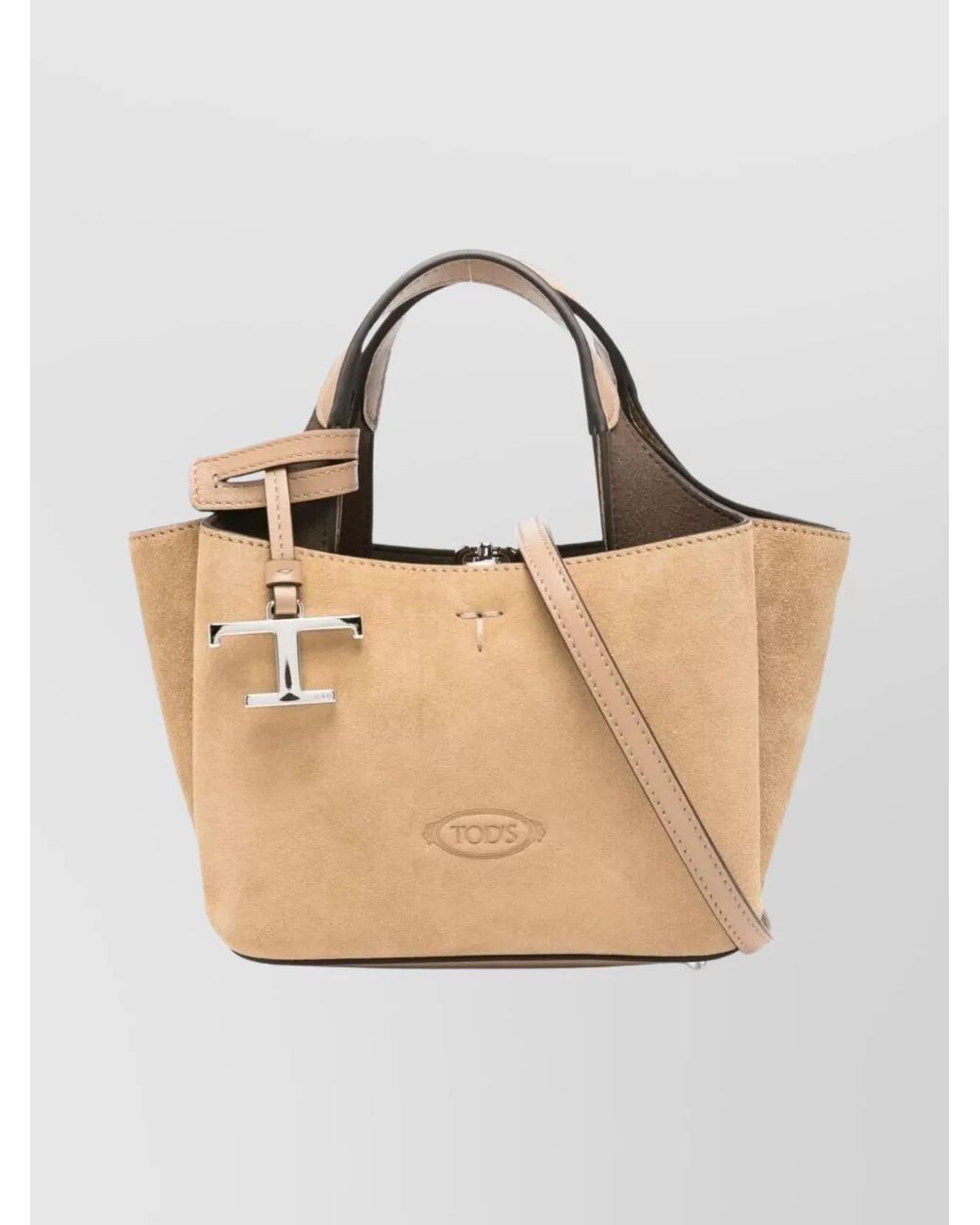 Tod's Medium Suede Tote Bag Top Handles in Natural | Lyst