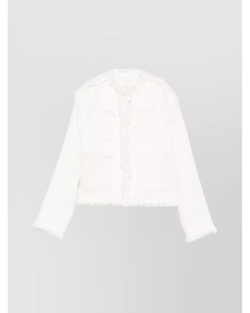 Sacai Cropped Denim Jacket Fringe Detailing in White | Lyst