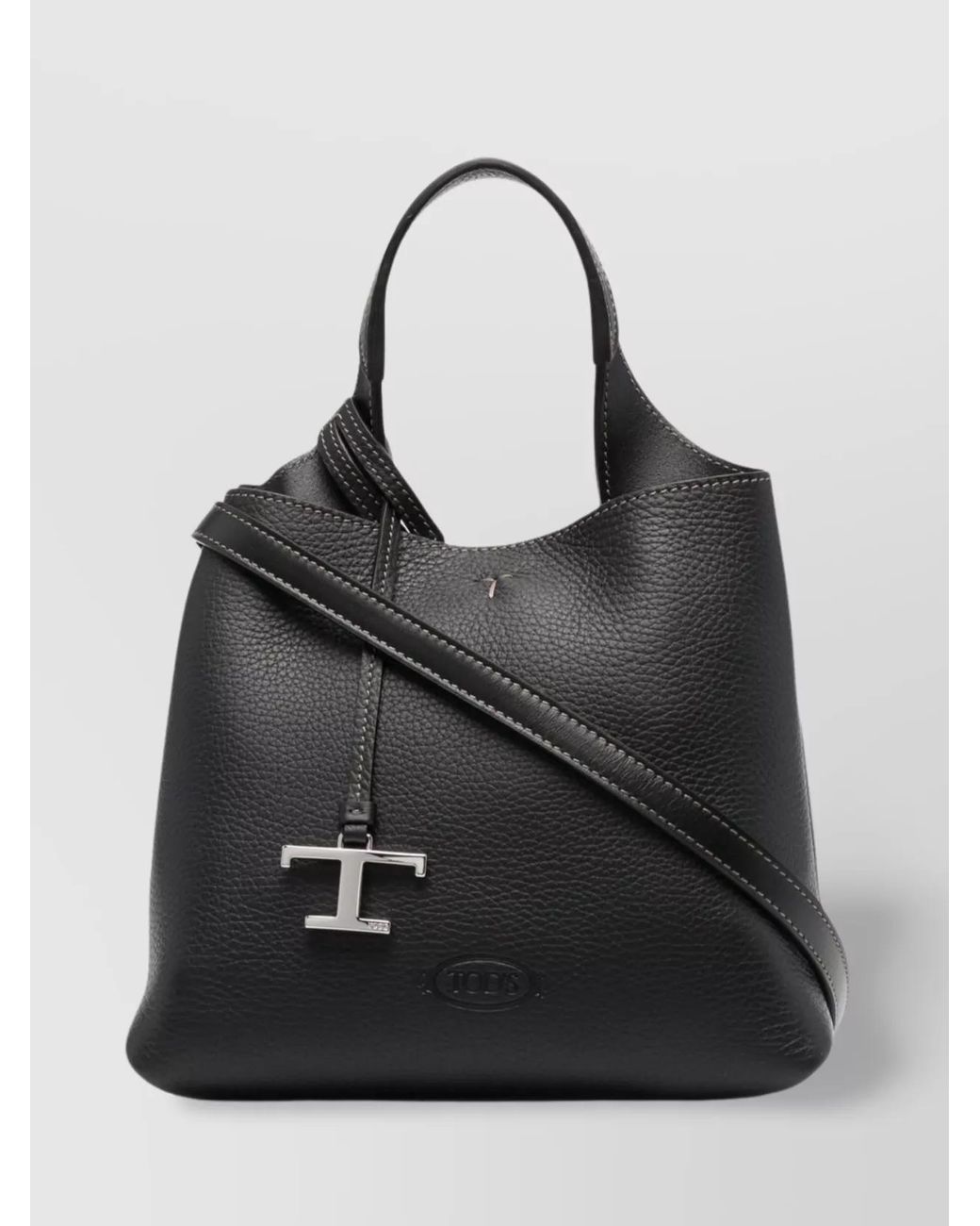 Tod's Mini Leather Tote With Circular Top Handle in Black | Lyst