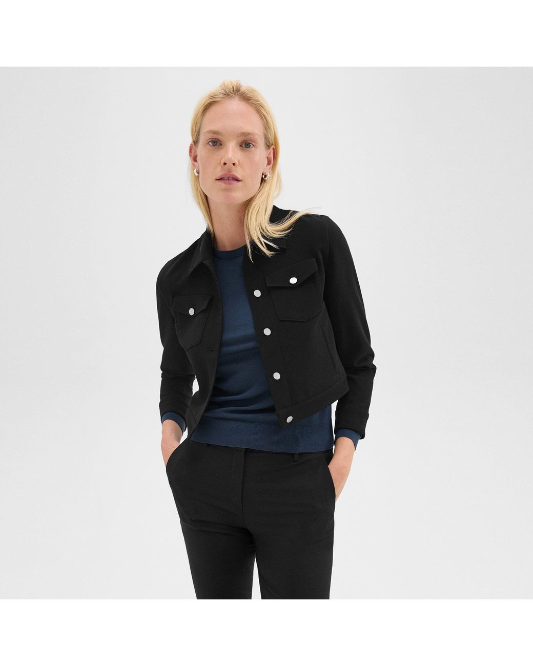 Theory Shrunken Trucker Jacket in Black | Lyst