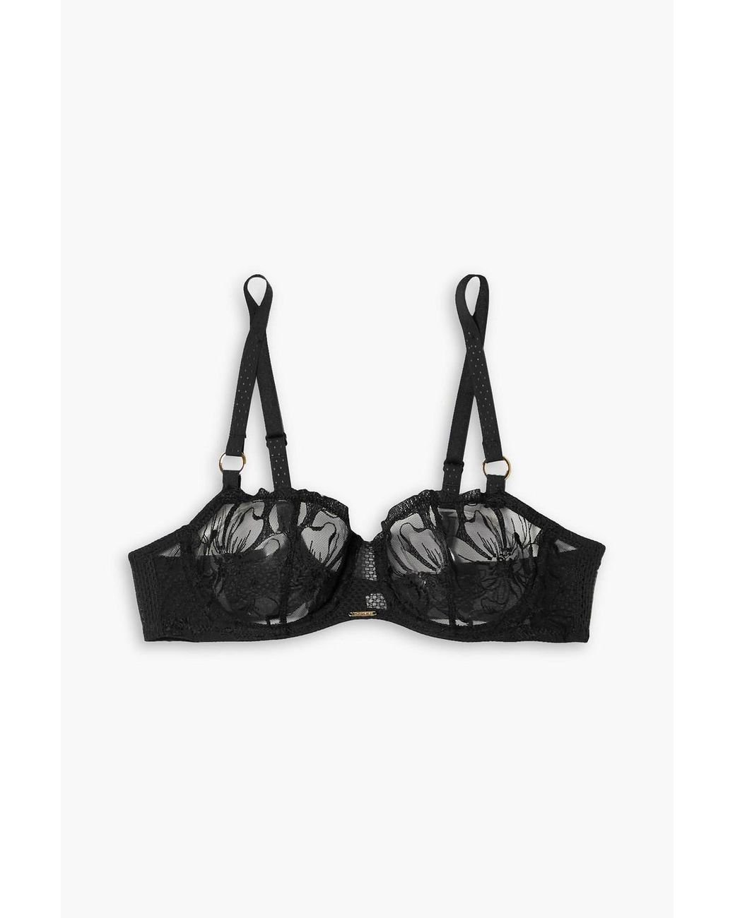 Chantelle Fleurs Embroidered Tulle Underwired Balconette Bra in Black ...
