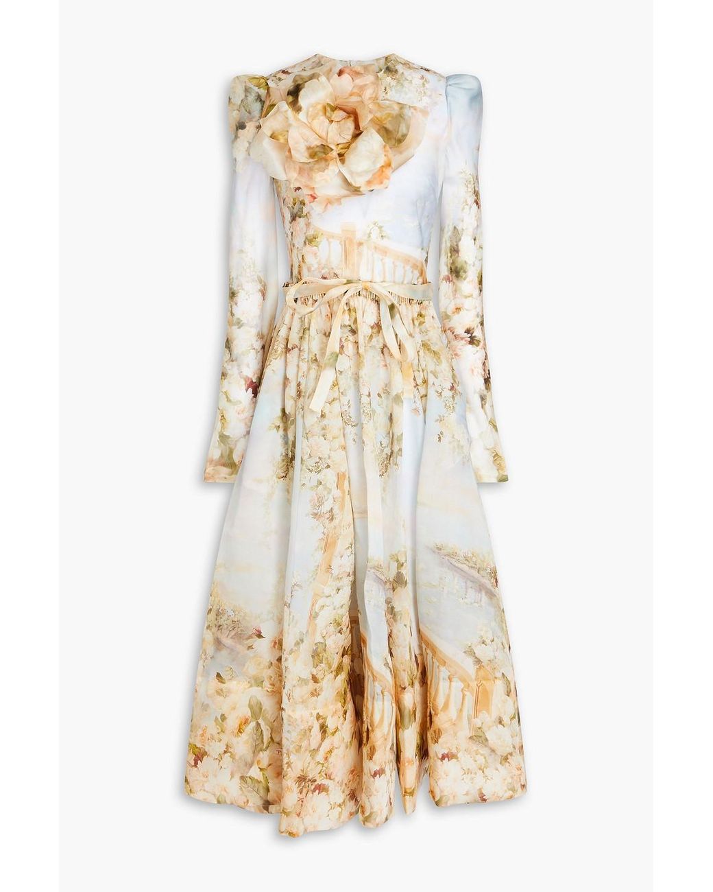 Zimmermann Appliquéd Floral-print Silk-organza Midi Dress in Natural | Lyst