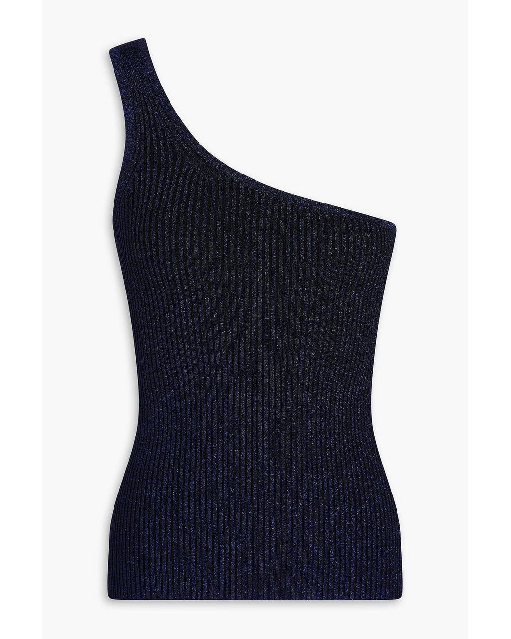 Zimmermann One-Shoulder Metallic Ribbed-Knit Top in Blue | Lyst