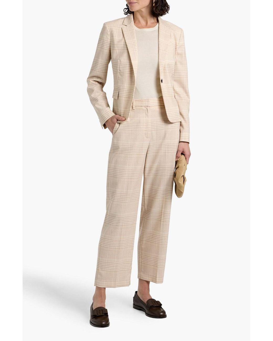 Theory Roswell Checked Wool-Tweed Blazer in Natural | Lyst
