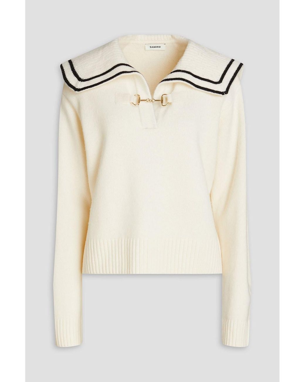 Sandro Williams Embellished Wool Polo Sweater in Natural | Lyst Canada