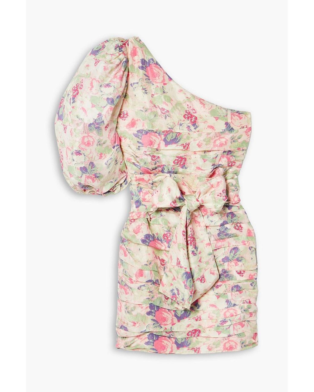 LoveShackFancy Altie One-shoulder Pleated Floral-print Satin Mini Dress ...