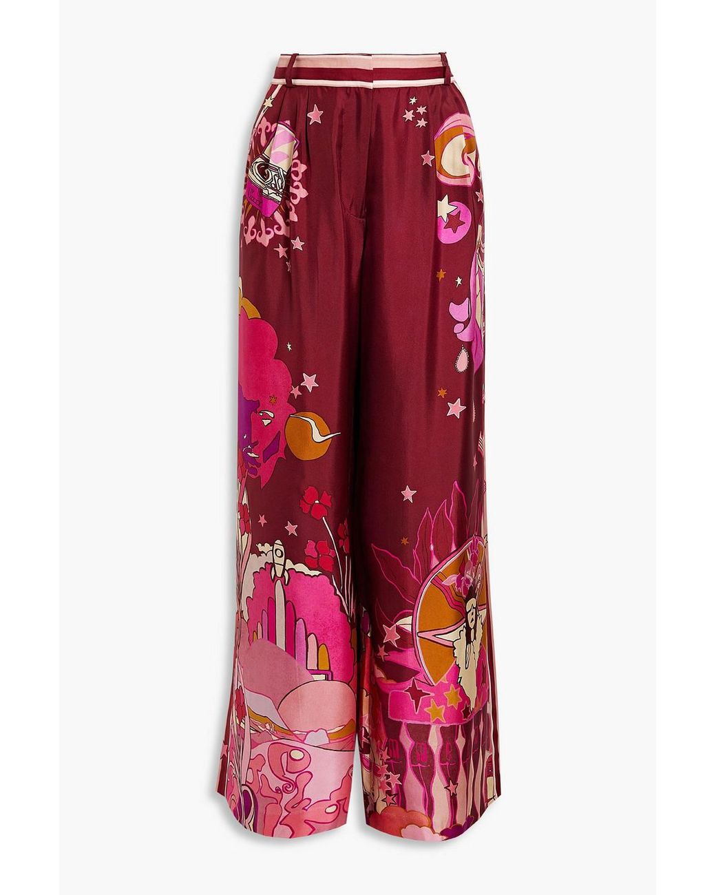 Zimmermann Concert Printed Silk Satin Wide Leg Pants In Purple Lyst