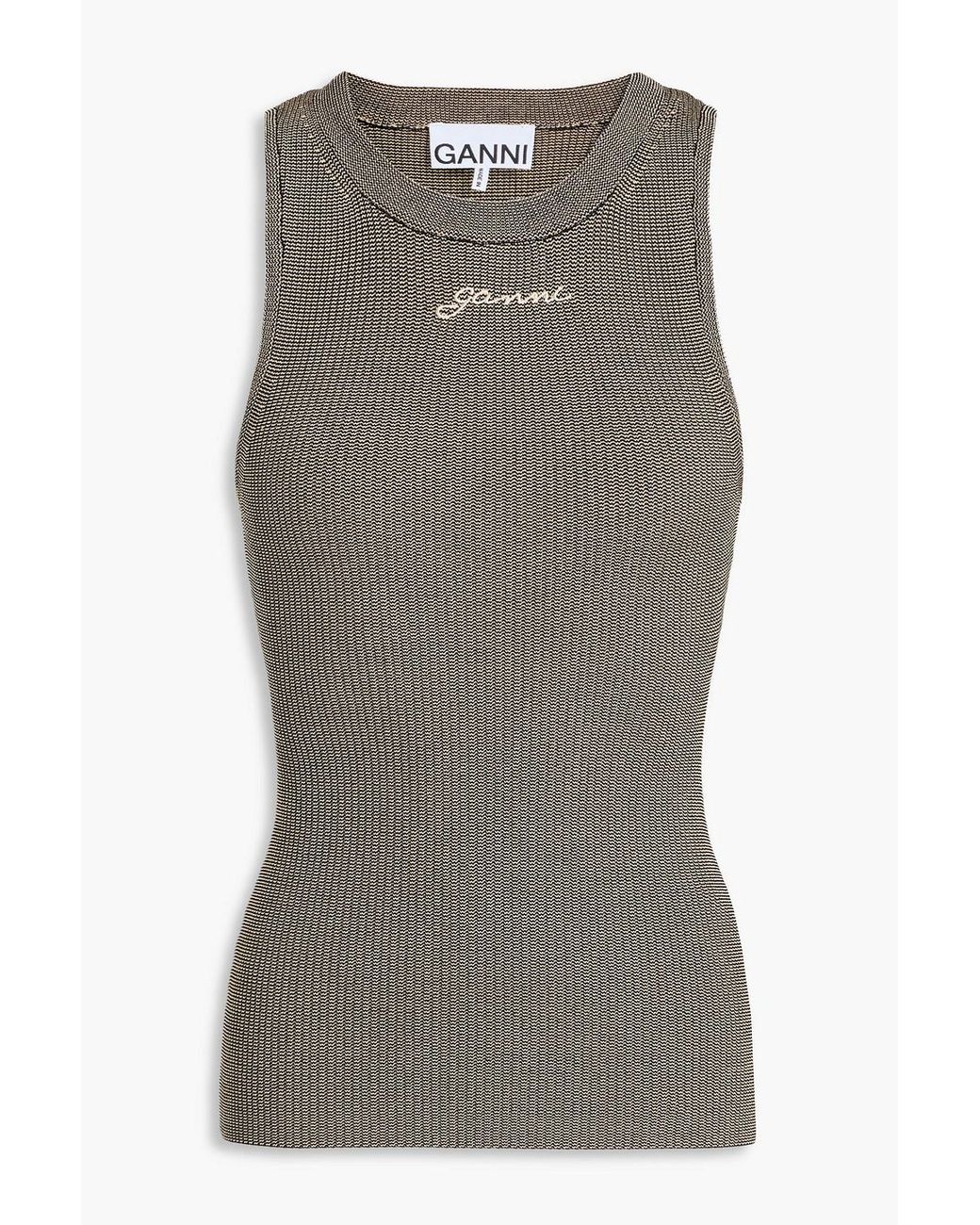 Ganni Ribbed-knit Tank in Gray | Lyst