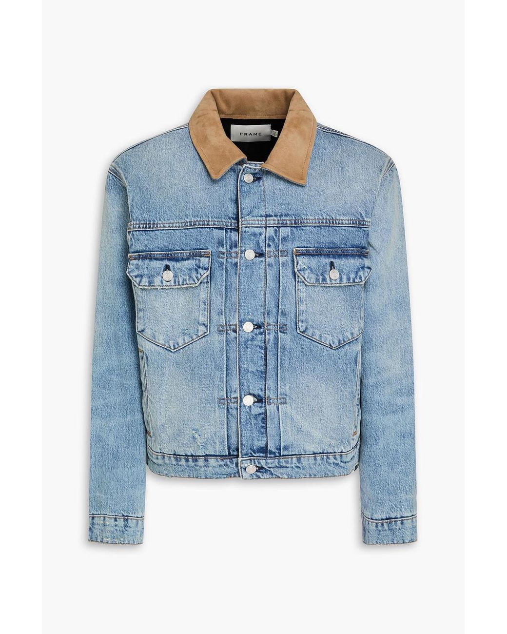 FRAME Suede-Trimmed Faded Denim Jacket in Blue for Men | Lyst UK