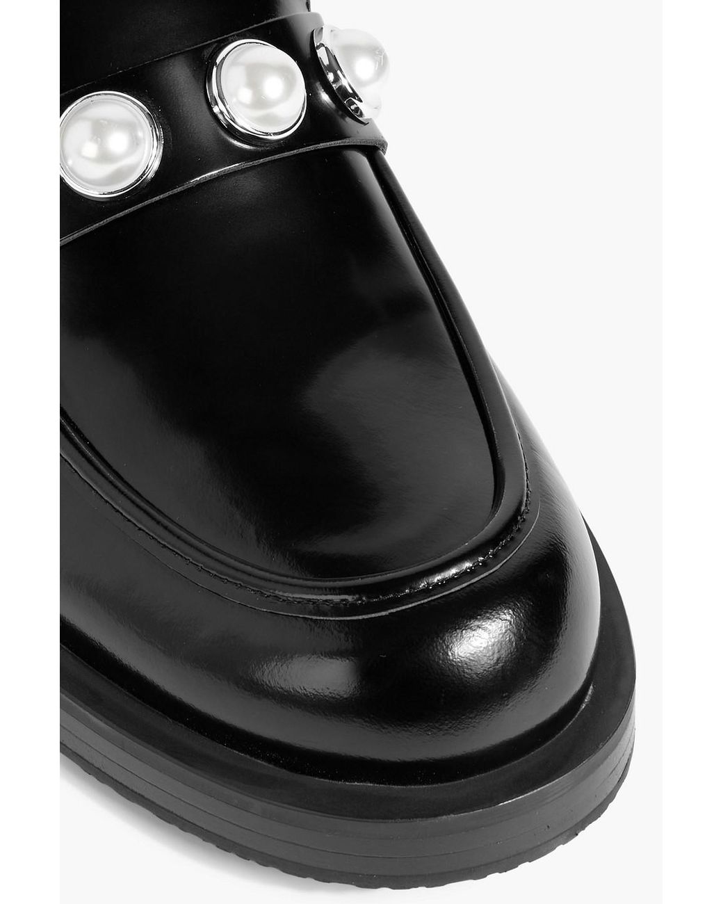 Stuart Weitzman Portia Faux Pearl-embellished Glossed-leather Loafers ...