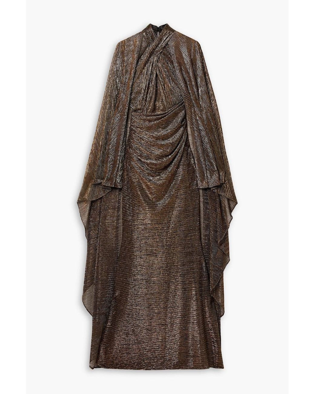 Talbot Runhof Cape-effect Draped Lamé Gown in Brown | Lyst