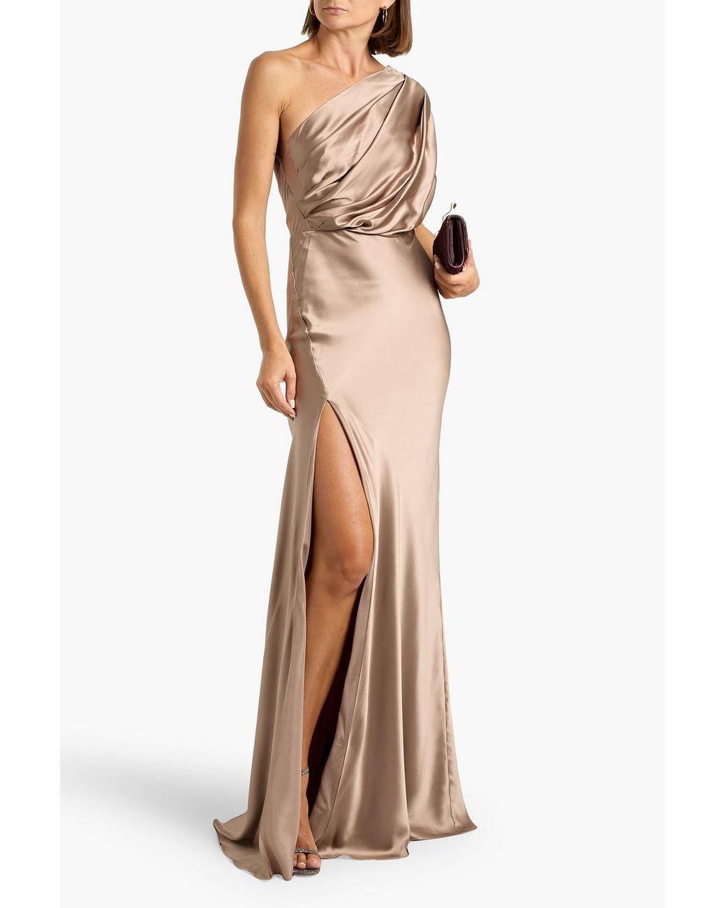 Michelle Mason One-Shoulder Open-Back Silk-Satin Gown in Natural | Lyst