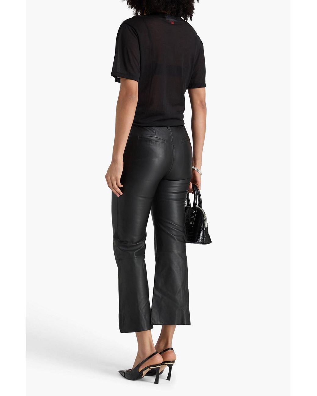 Victoria Beckham Leather Kick-Flare Pants in Black | Lyst