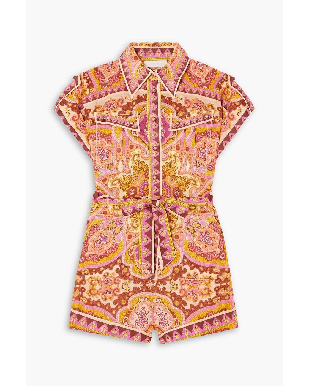 Zimmermann Halcyon Belted Paisley-print Linen Playsuit in Orange | Lyst