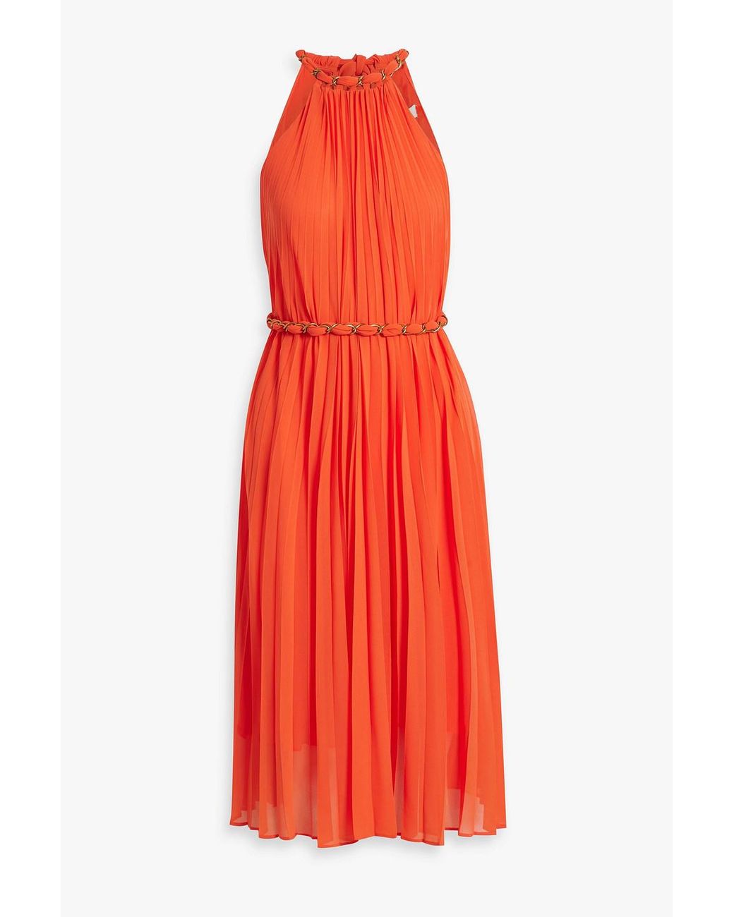 Zimmermann Belted Pleated Chiffon Midi Dress in Red | Lyst