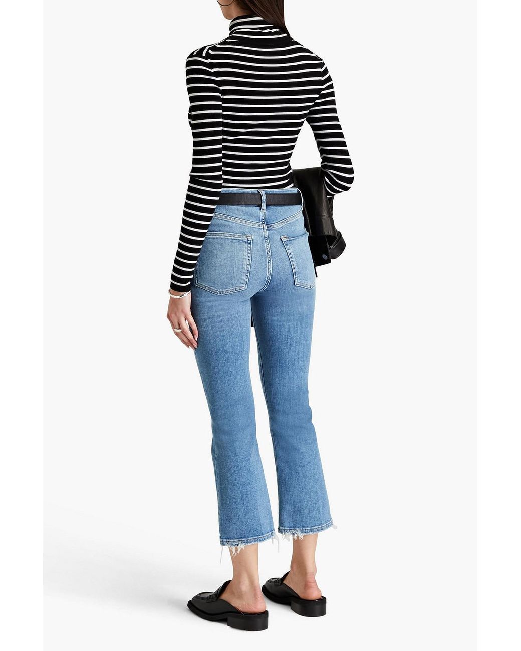 FRAME Le Crop Mini Boot Faded High-rise Bootcut Jeans in Blue | Lyst