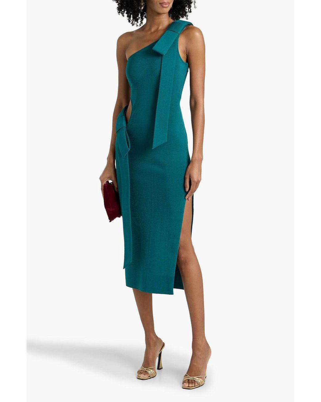 Cult Gaia Blenda One-Shoulder Bow-Detailed Cutout Stretch-Knit Midi ...