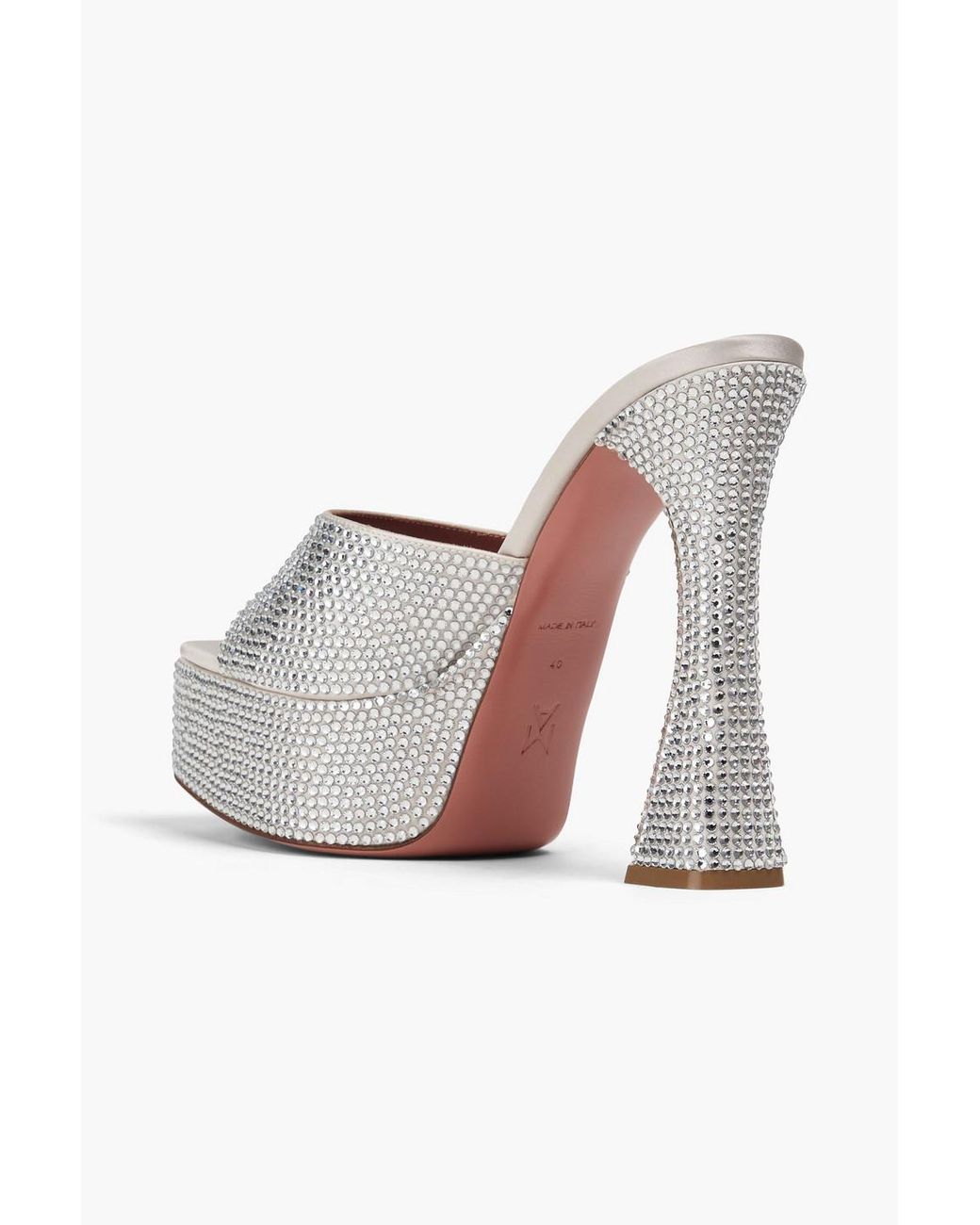AMINA MUADDI Dalida Crystal-Embellished Satin Platform Mules in White ...