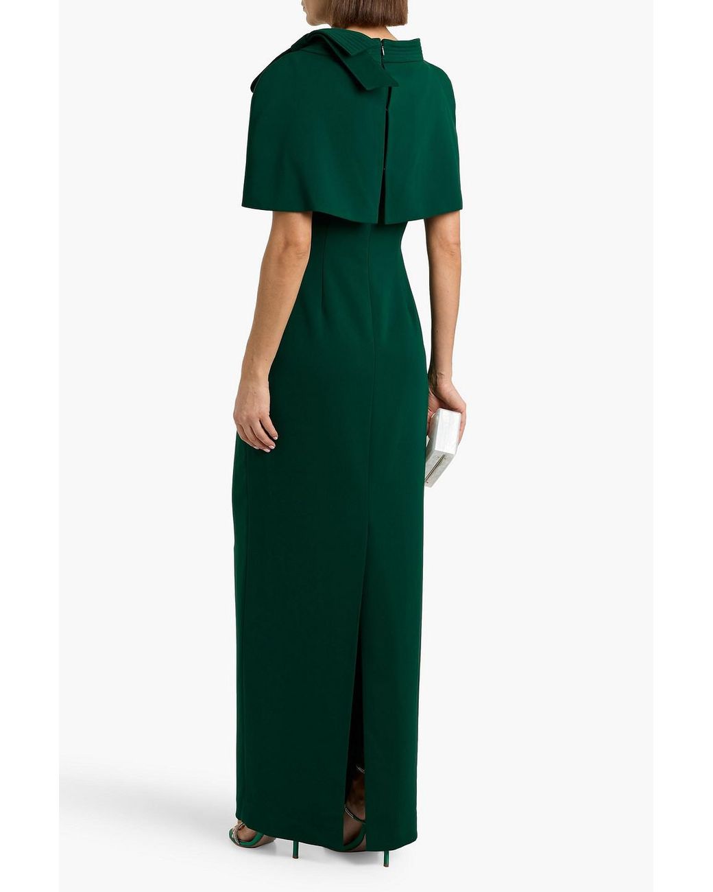 Badgley Mischka Bow-Detailed Cape-Effect Crepe Gown in Green | Lyst