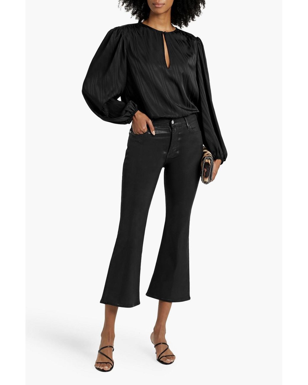 FRAME Le Crop Coated High-rise Flared Jeans in Black | Lyst