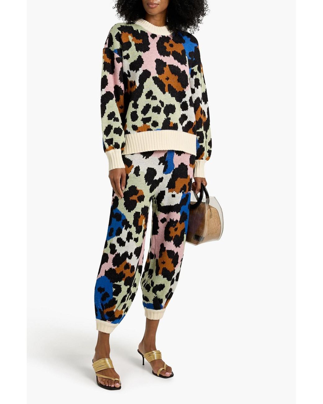 FARM Rio Leopard Jacquard-Knit Sweater in Black | Lyst