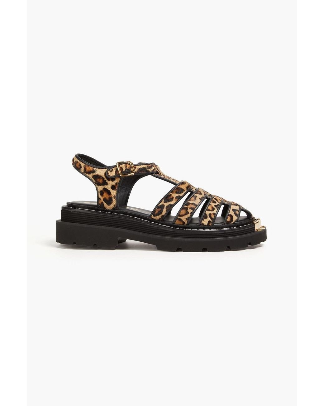 Sandro Leopard-print Calf-hair Sandals in Black | Lyst UK