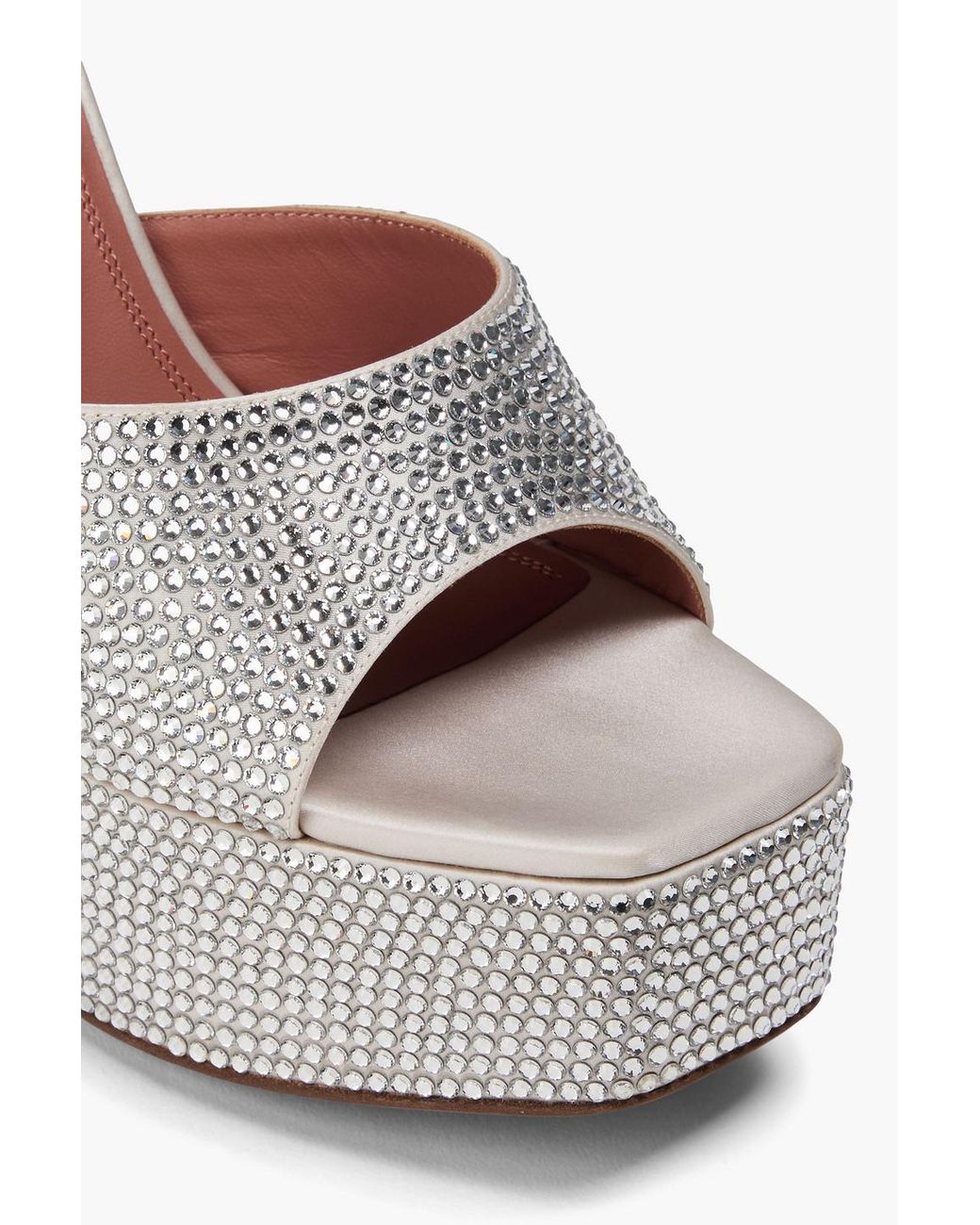 AMINA MUADDI Dalida Crystal-Embellished Satin Platform Mules in White ...