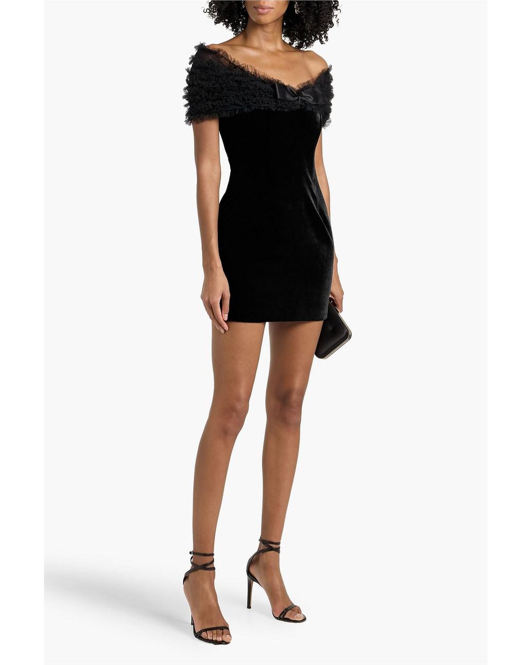 Alessandra Rich Off-The-Shoulder Tulle-Trimmed Velvet Mini Dress in ...