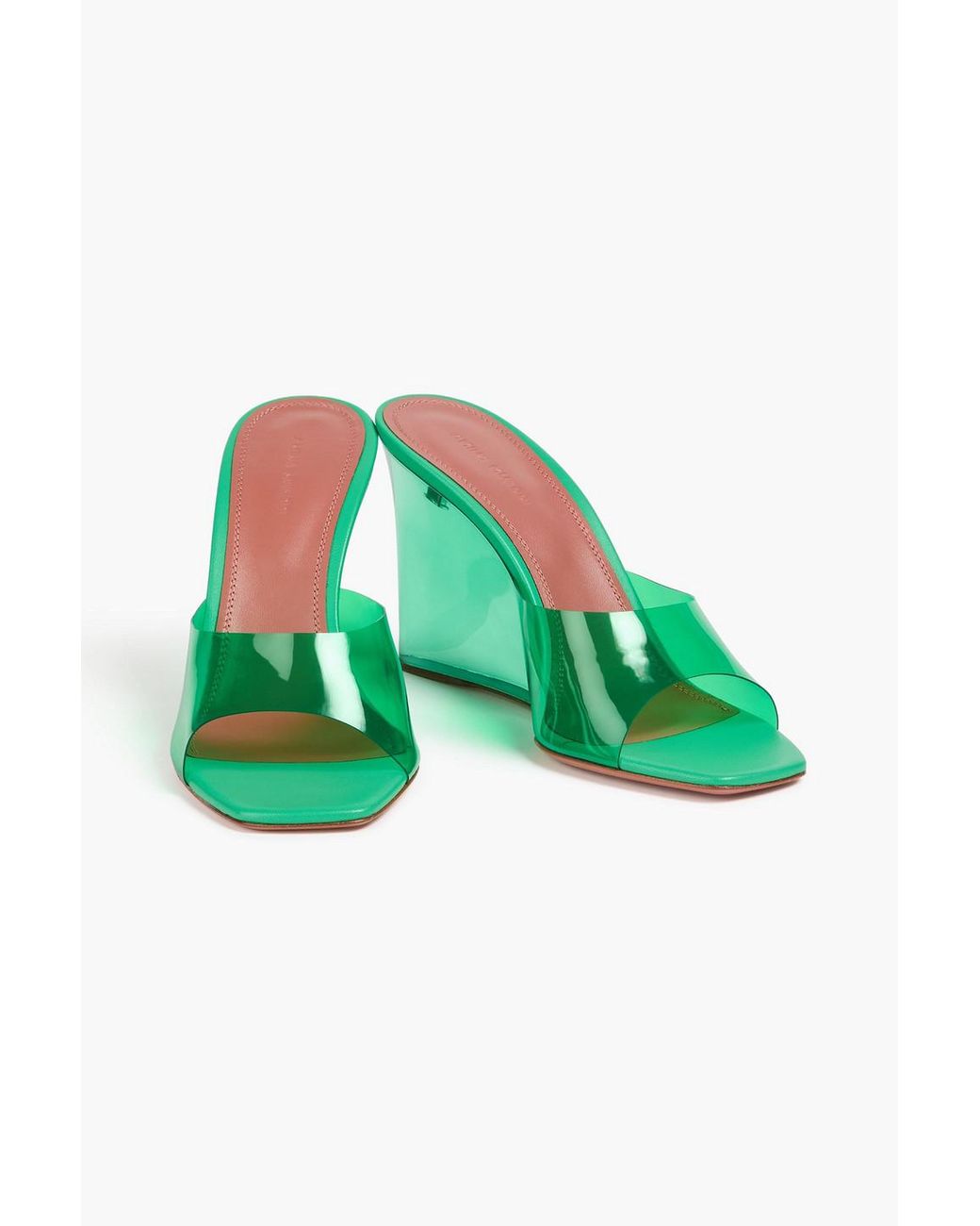 AMINA MUADDI Lupita Pvc Wedge Mules in Green | Lyst