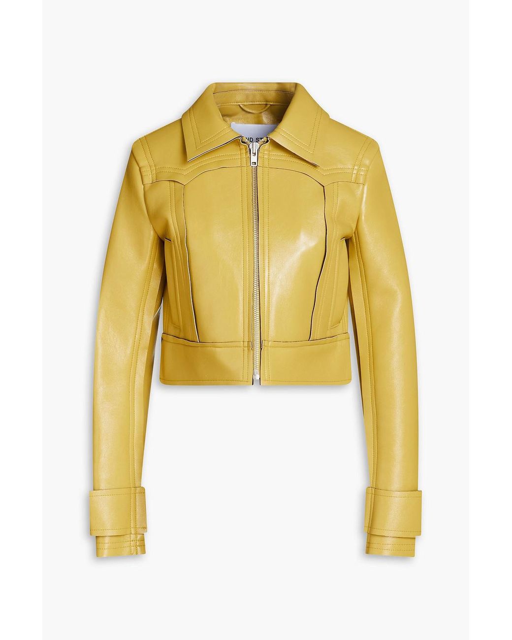 Stand Studio Quatro Cropped Faux Leather Jacket in Yellow | Lyst