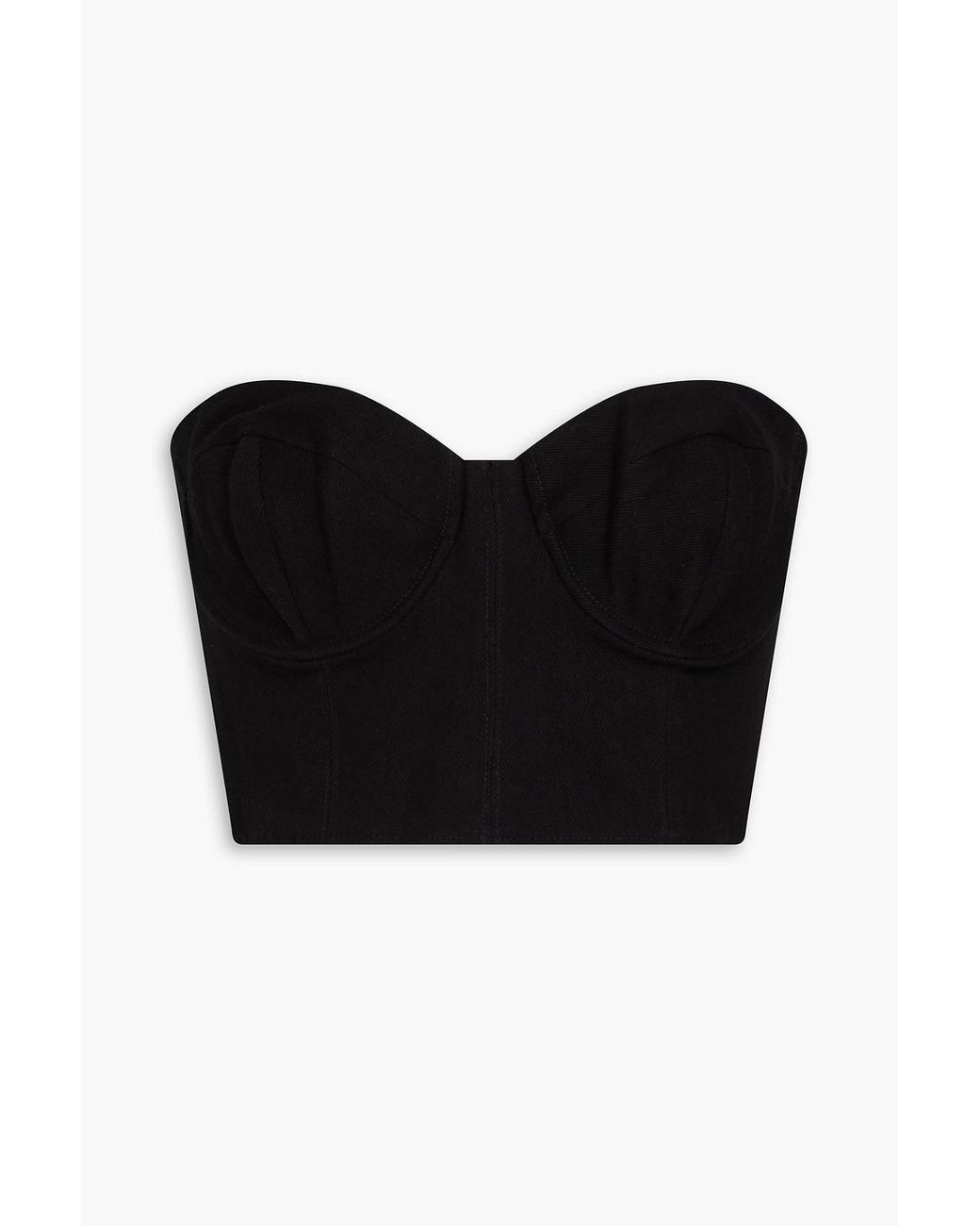E.L.V. Denim The Corset Cropped Denim Bustier Top in Black | Lyst
