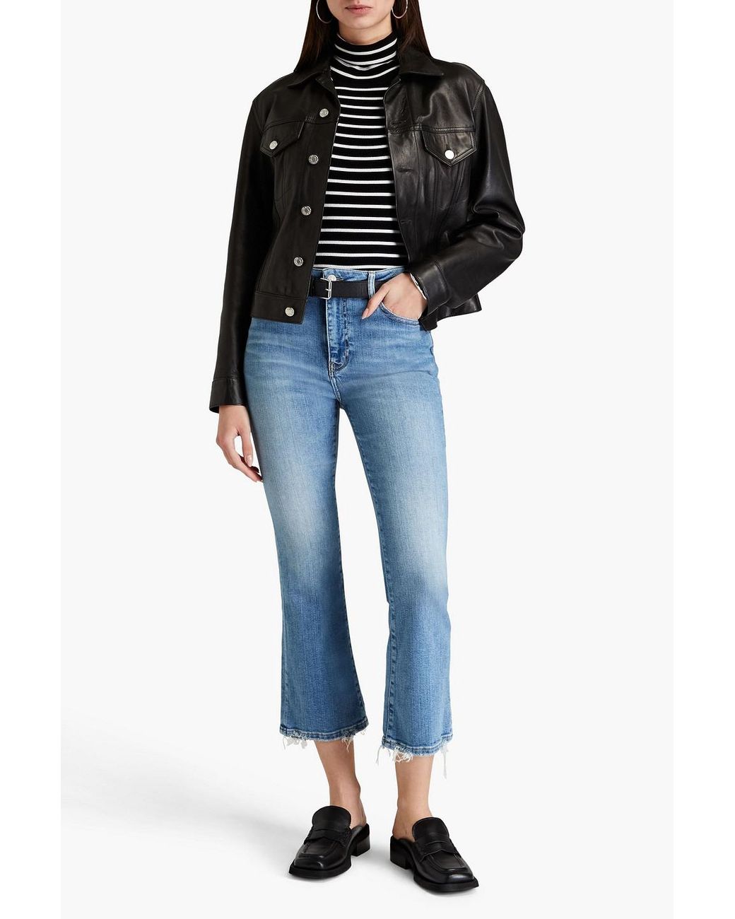 FRAME Le Crop Mini Boot Faded High-rise Bootcut Jeans in Blue | Lyst