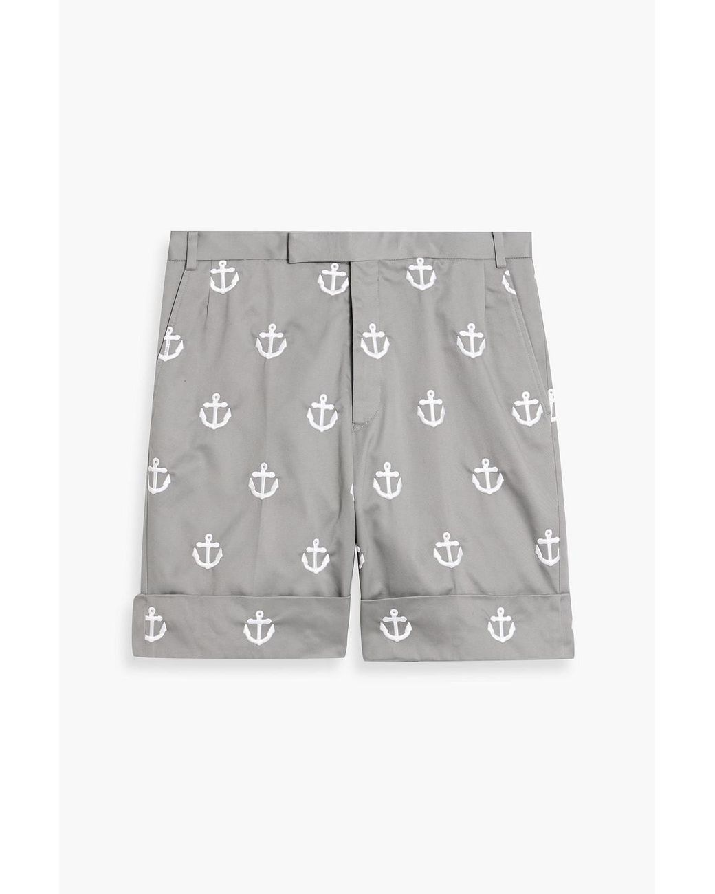 Thom Browne Embroidered Cotton-Twill Shorts in Gray for Men | Lyst