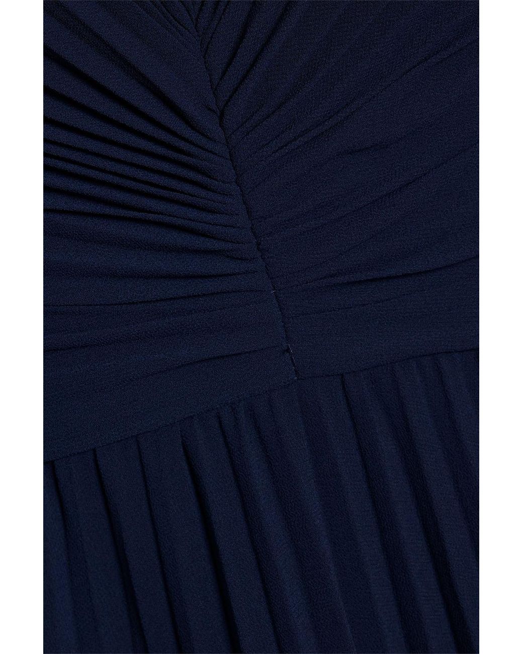 Badgley Mischka Pleated Crepe De Chine Maxi Dress in Blue | Lyst