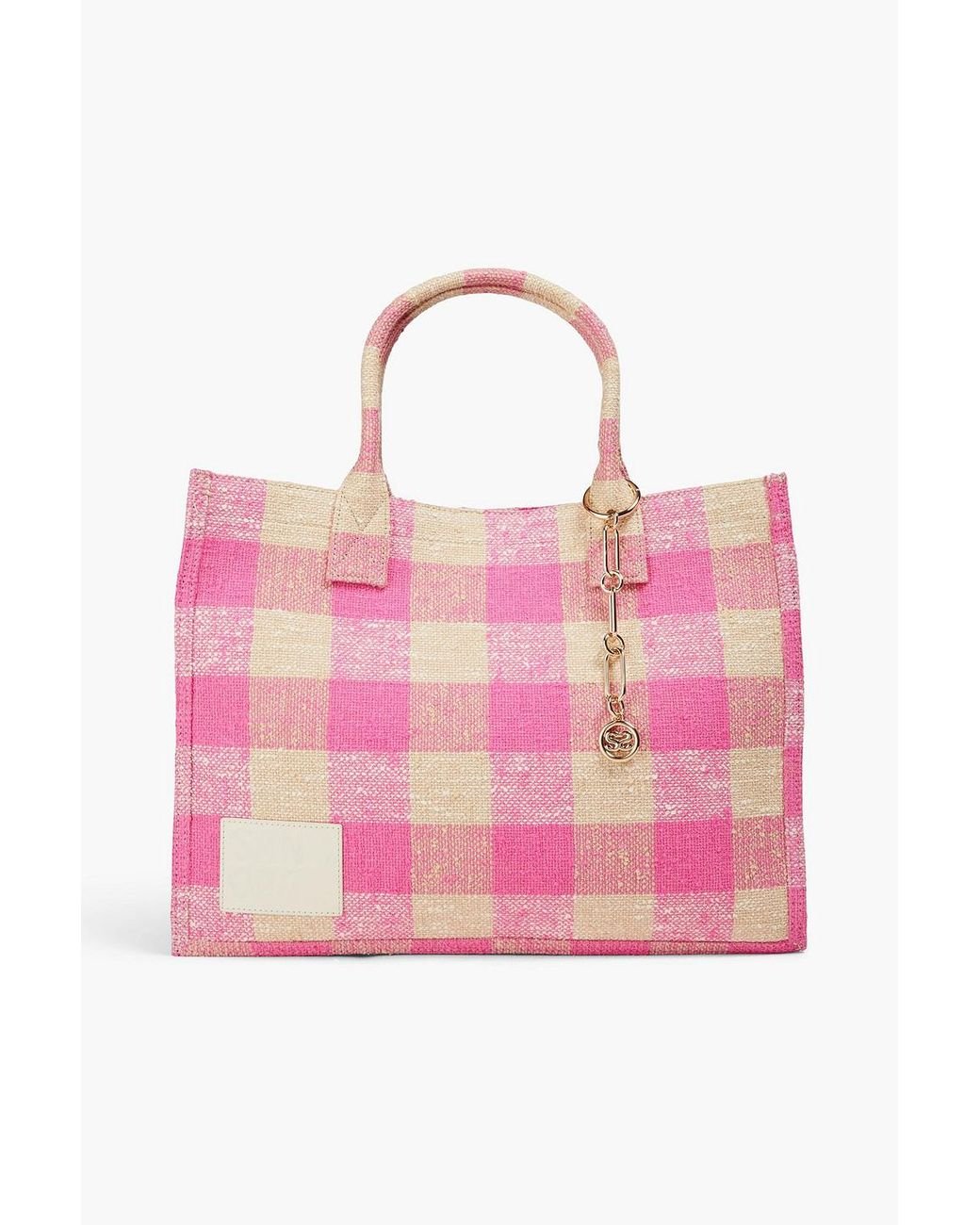 Sandro Appliquéd Checked Bouclé-tweed Tote in Pink | Lyst Canada