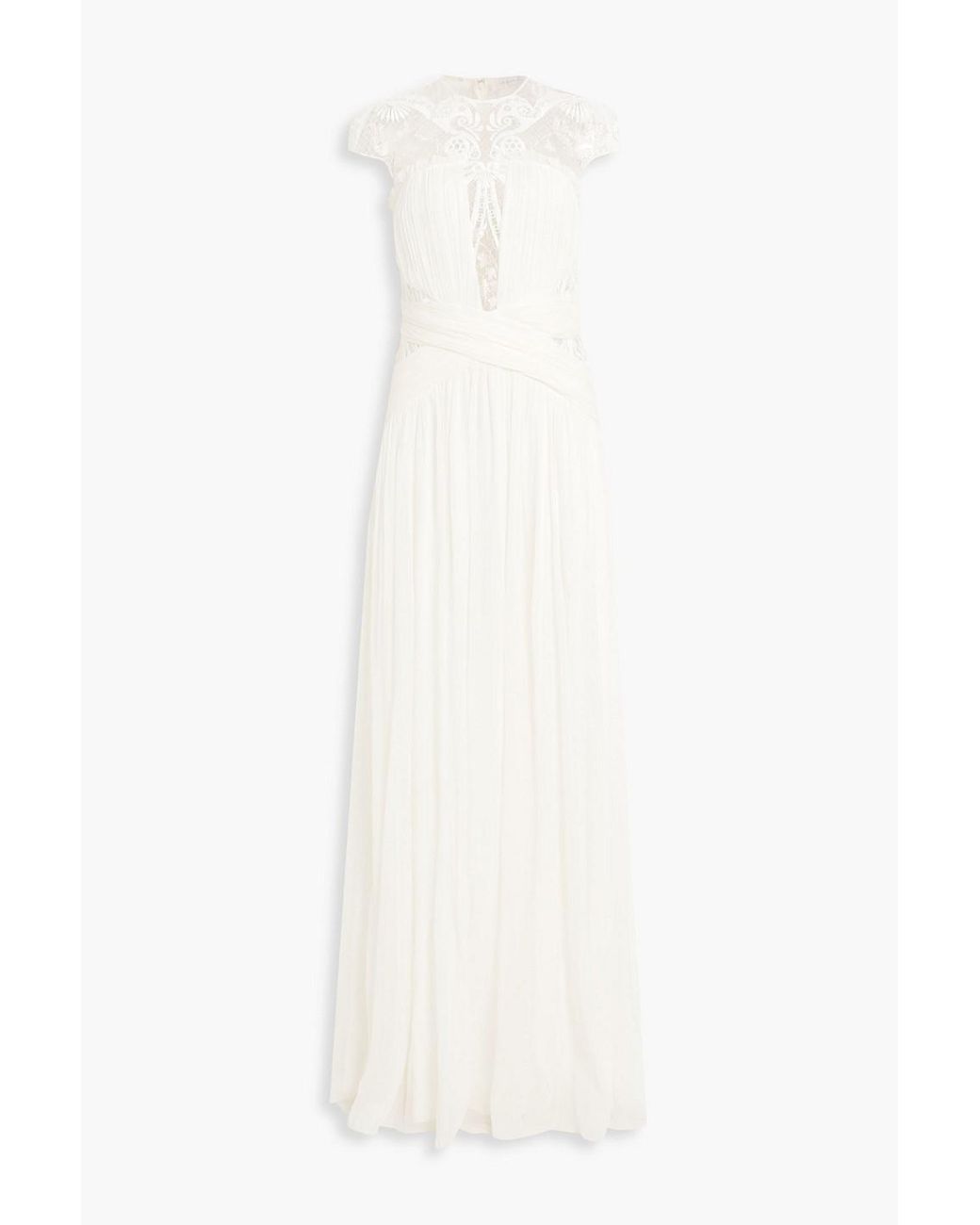 Zuhair Murad Guipure Lace Paneled Silk Georgette Gown In White Lyst