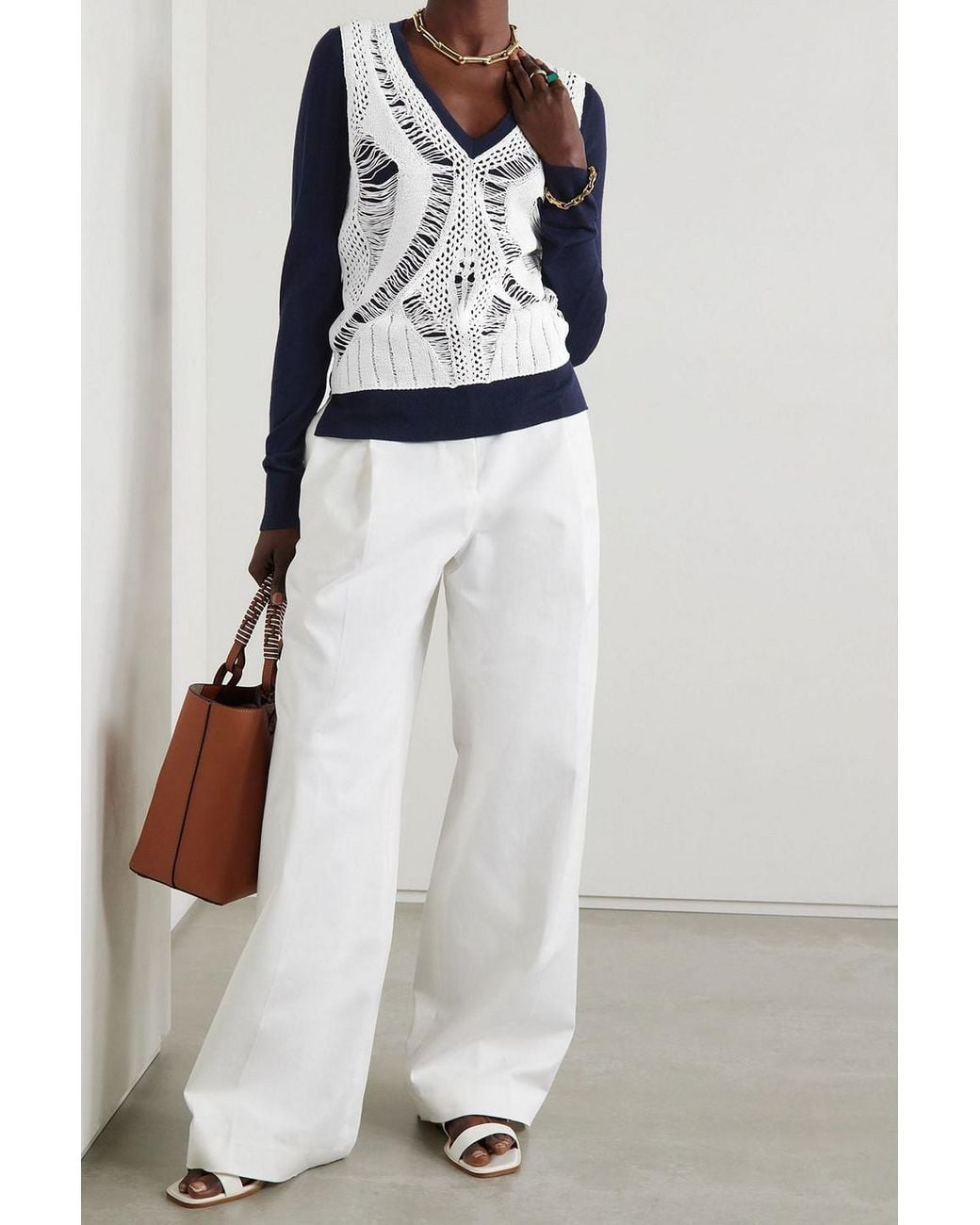Partow Myla Layered Open-knit Cotton And Merino Wool And Silk-blend ...